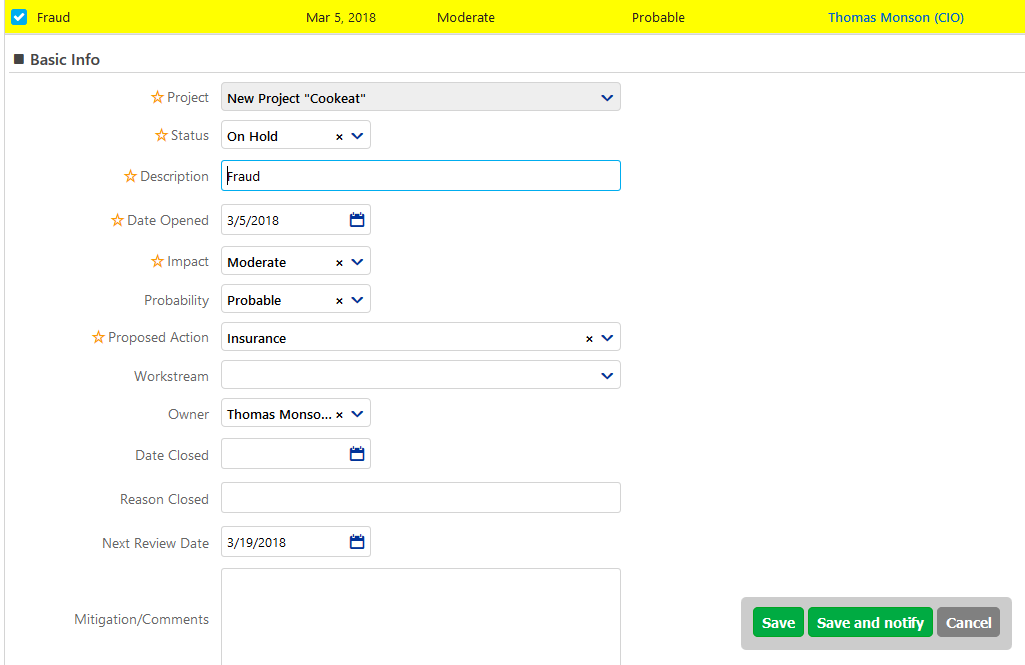 Projects (Risk Management and Lessons Learned) - Comidor