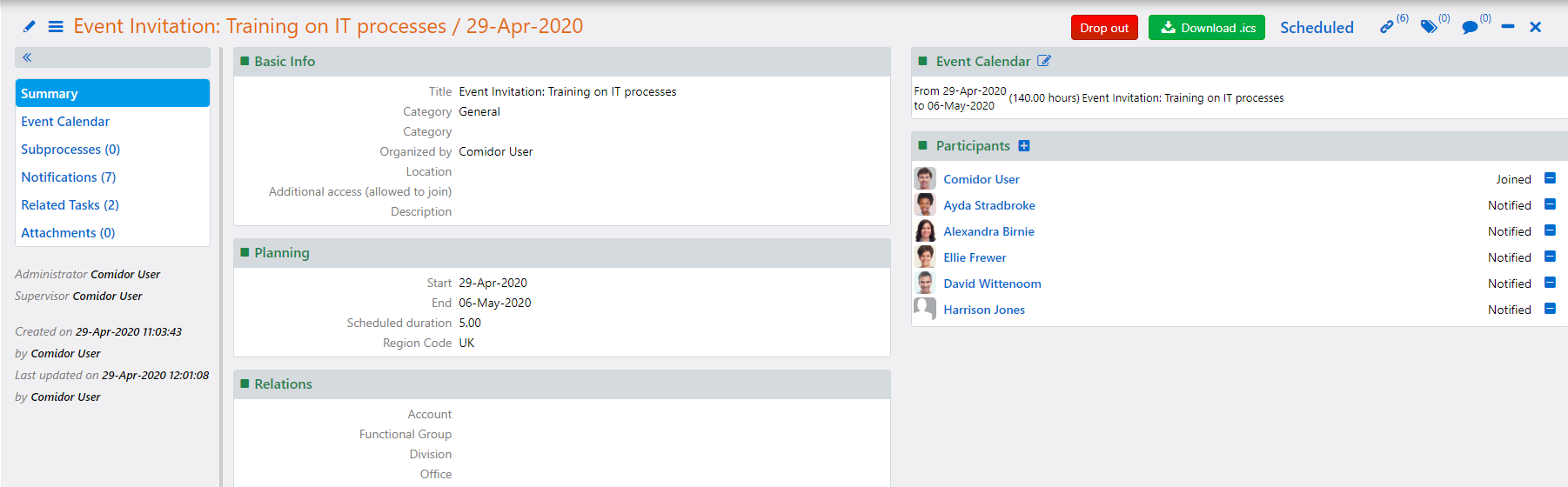 Events - Collaboration - Comidor Help Center