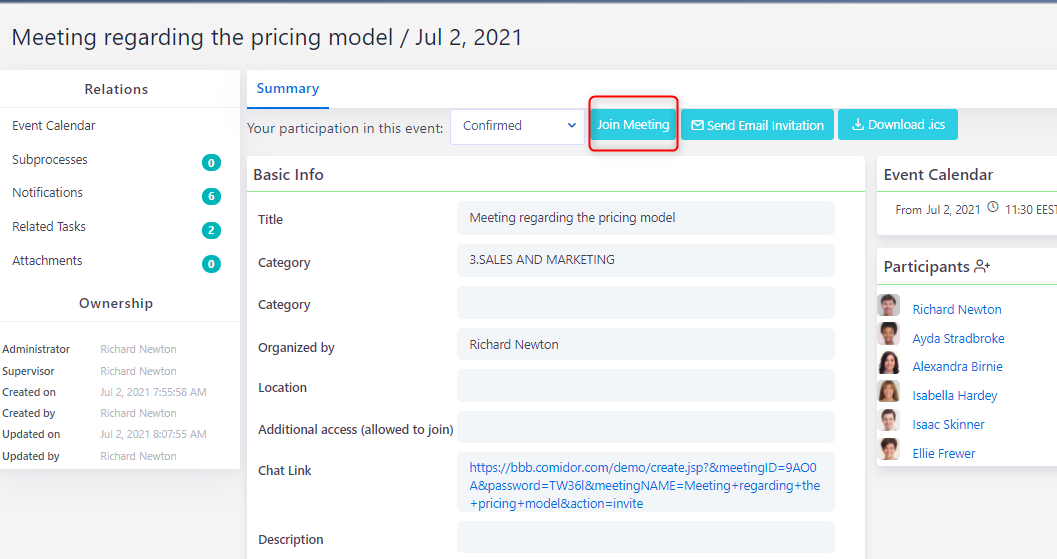 Events - Collaboration - Comidor Help Center
